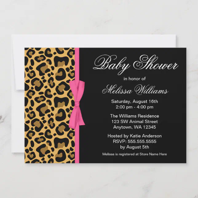 Leopard Pattern Pink Printed Ribbon Baby Shower Invitation | Zazzle
