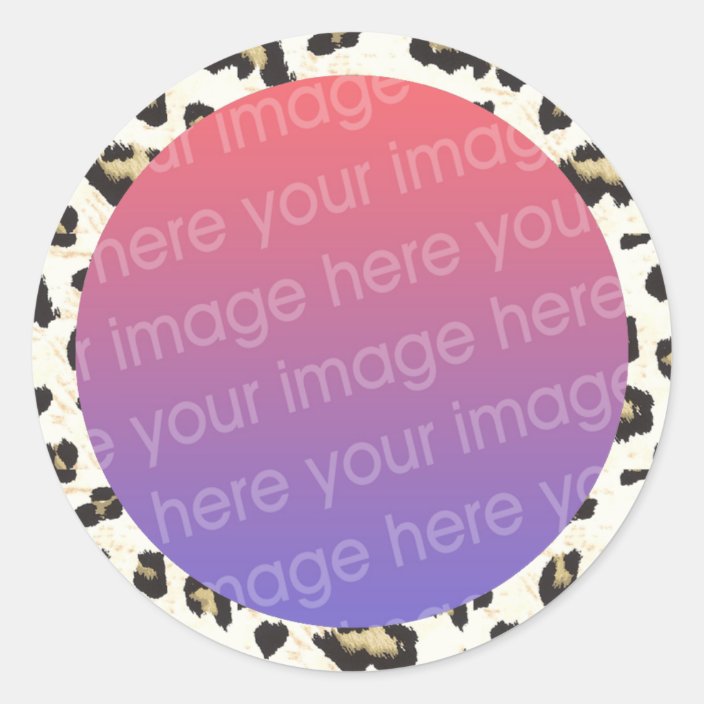 leopard print photo frame border classic round sticker | Zazzle.com.au