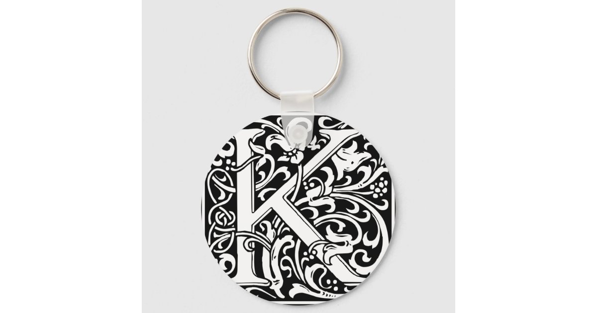 Letter K Medieval Monogram Art Nouveau Key Ring | Zazzle