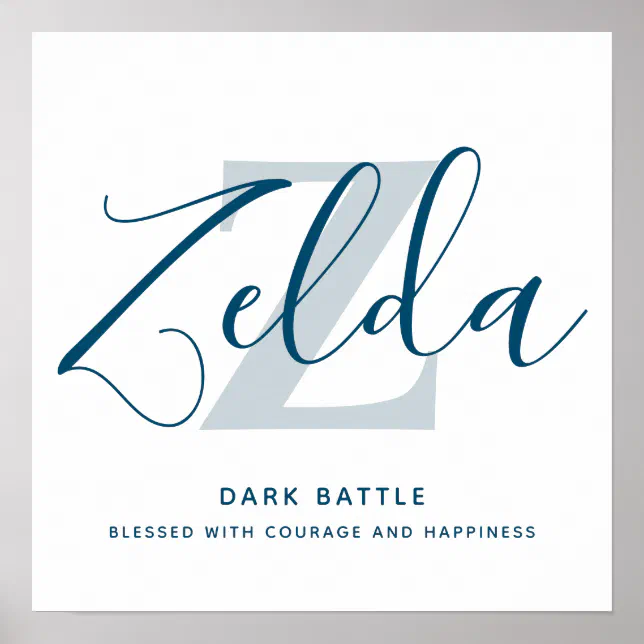 Letter Z elda name meaning blue gray text custom Poster | Zazzle