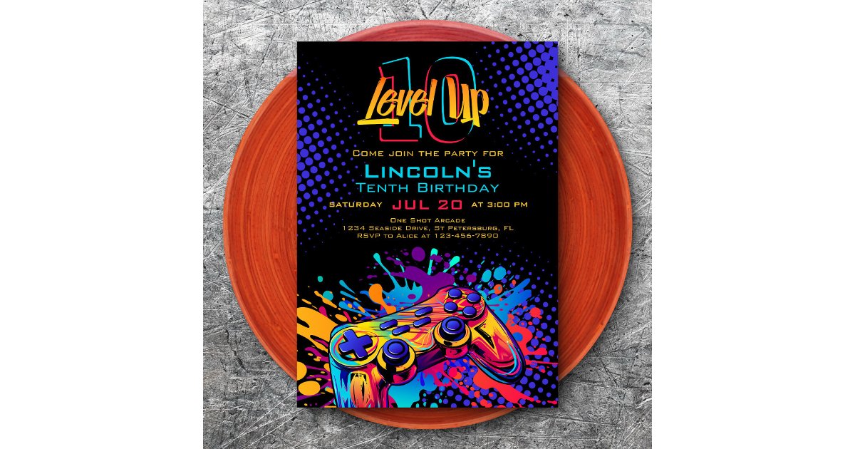 Level Up Video Game Controller Birthday Invitation | Zazzle