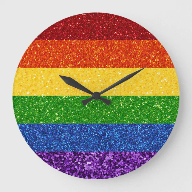 LGBT Glitter Rainbow Pride Flag Large Clock | Zazzle