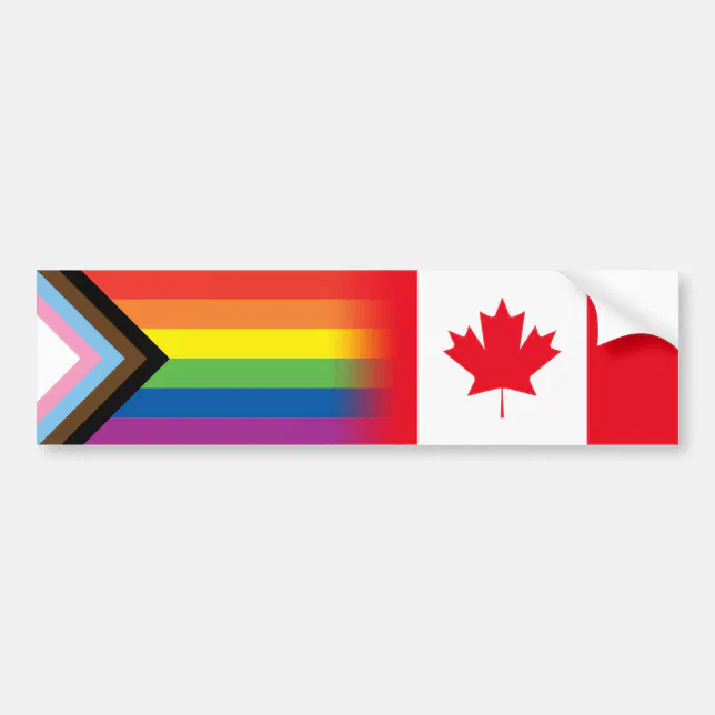 LGBTQ Inclusive Progress Pride Flag Canadian Flag Bumper Sticker | Zazzle