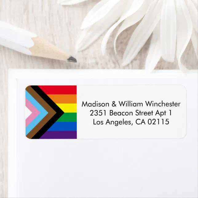 Lgbtq inclusive rainbow gay pride flag custom return address label | Zazzle