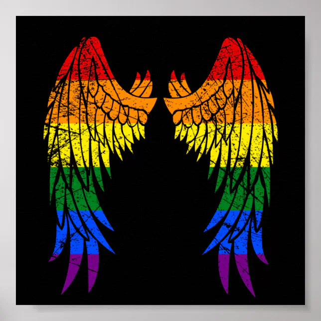 LGBTQ LGBT Angel Wings Colourful Rainbow Gay Poster | Zazzle