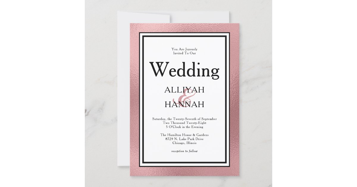 LGBTQ Rose Gold Black Modern Wedding Invitation | Zazzle