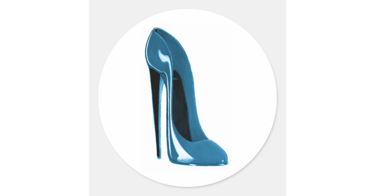 light blue stiletto shoe classic round sticker | Zazzle