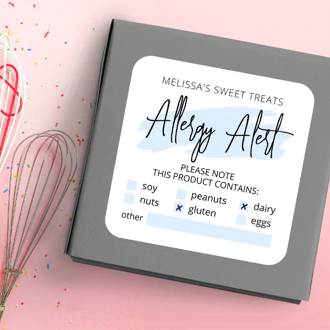 Light Blue Watercolor Allergy Alert Warning Square Sticker | Zazzle
