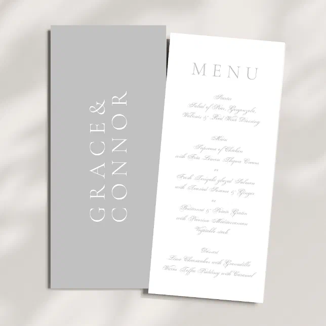 Light Grey Minimal White Simple Wedding Menu | Zazzle