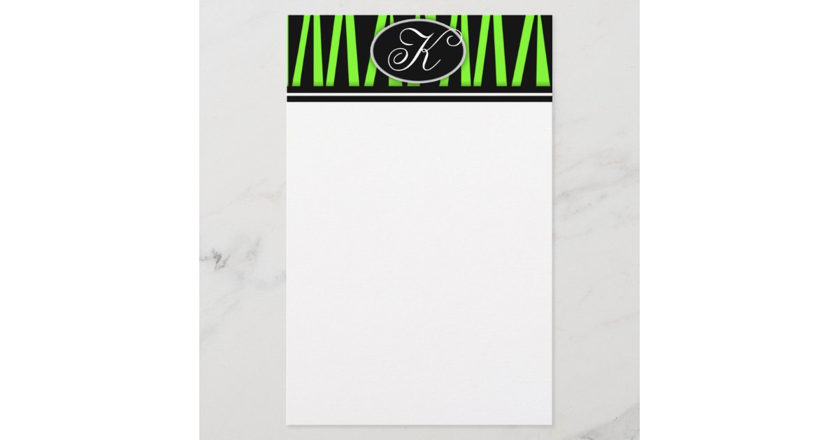 Lime Green Zebra Stripes Monogrammed Stationery | Zazzle