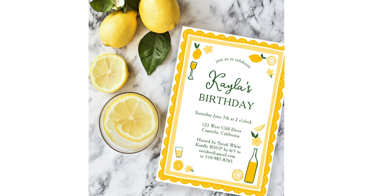 Limoncello Lemonade Lemons CUSTOM BIRTHDAY PARTY Invitation | Zazzle