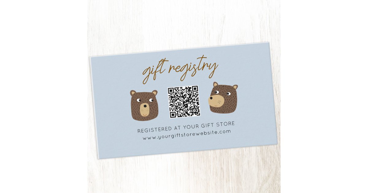 Little Bear Cub Baby Shower Gift Registry QR Code Enclosure Card | Zazzle