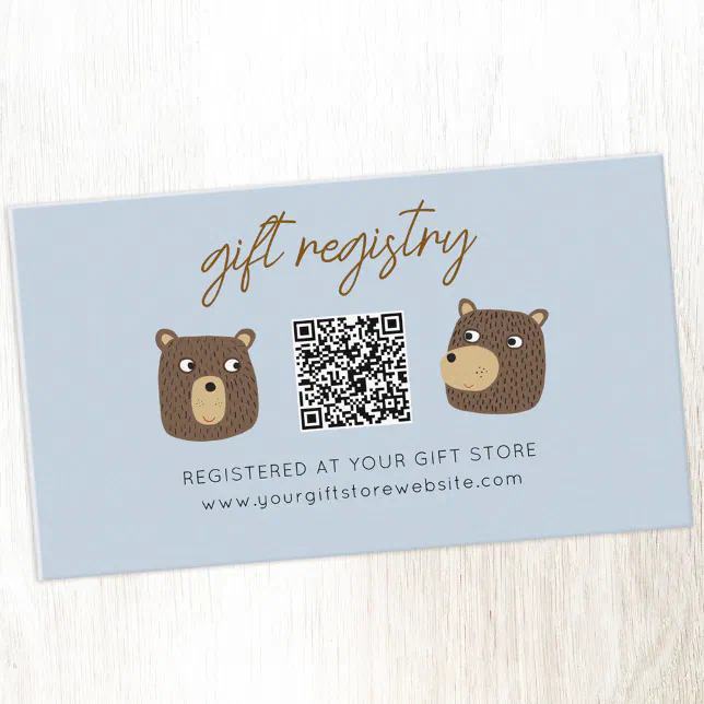 Little Bear Cub Baby Shower Gift Registry QR Code Enclosure Card | Zazzle