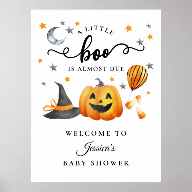 Little Boo Halloween Pumpkin Baby Shower Welcome Poster | Zazzle