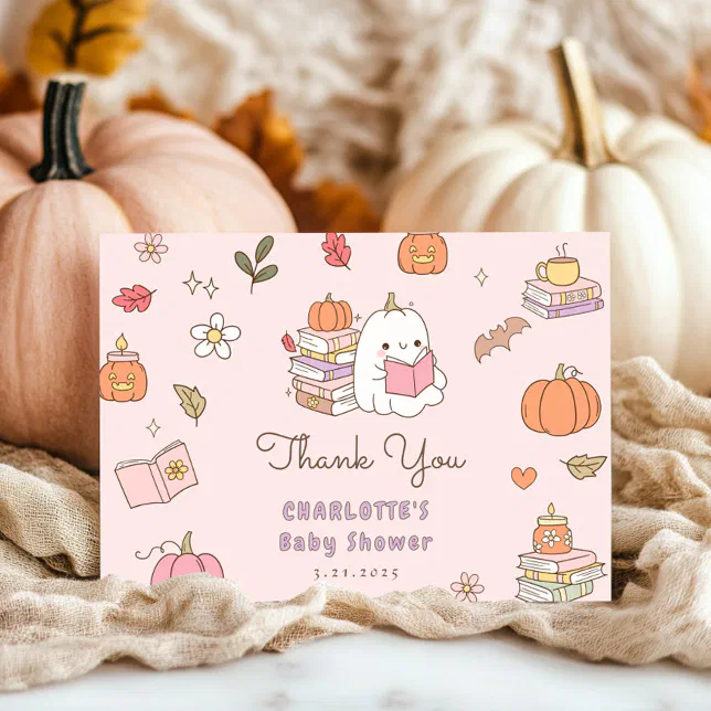 Little Boo is due Pink cute Baby Shower Thank You Card | Zazzle