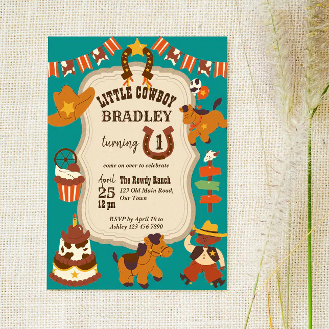 Little cowboy kids birthday party invitation | Zazzle