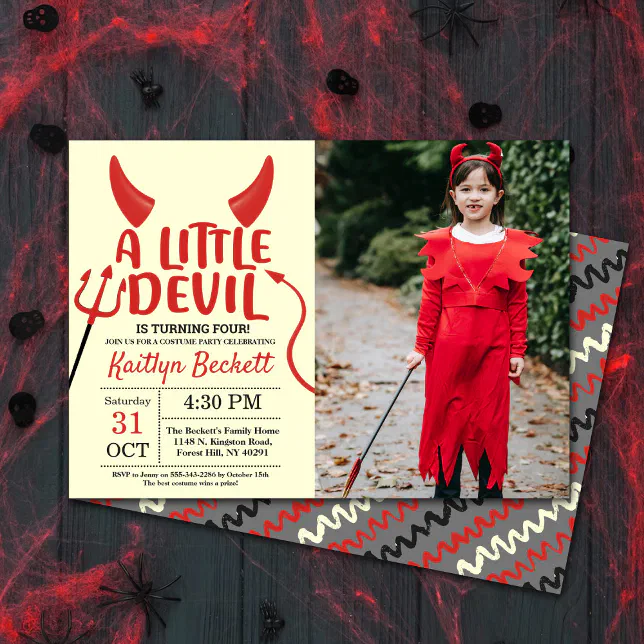 Little Devil Any Age Halloween Birthday Photo Invitation | Zazzle