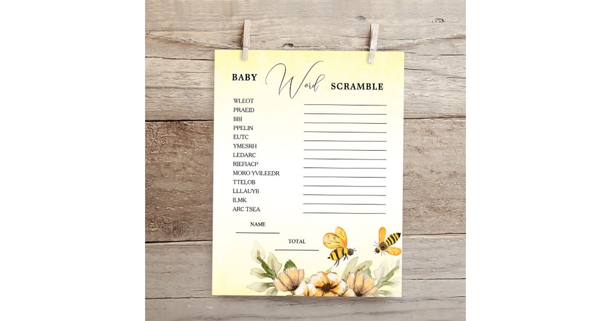 Little Honey Bee Word Scramble Baby Shower Game | Zazzle