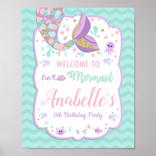 Little Mermaid Birthday Party Welcome Sign Poster | Zazzle