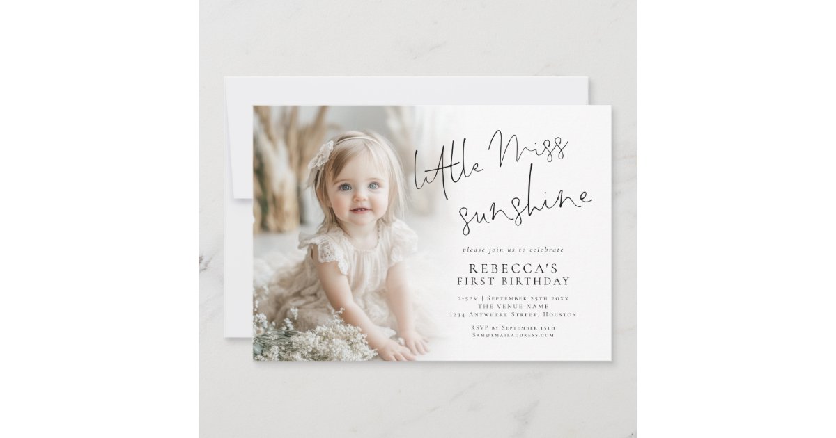 Little Miss Sunshine Photo Overlay 1st Birthday Invitation | Zazzle