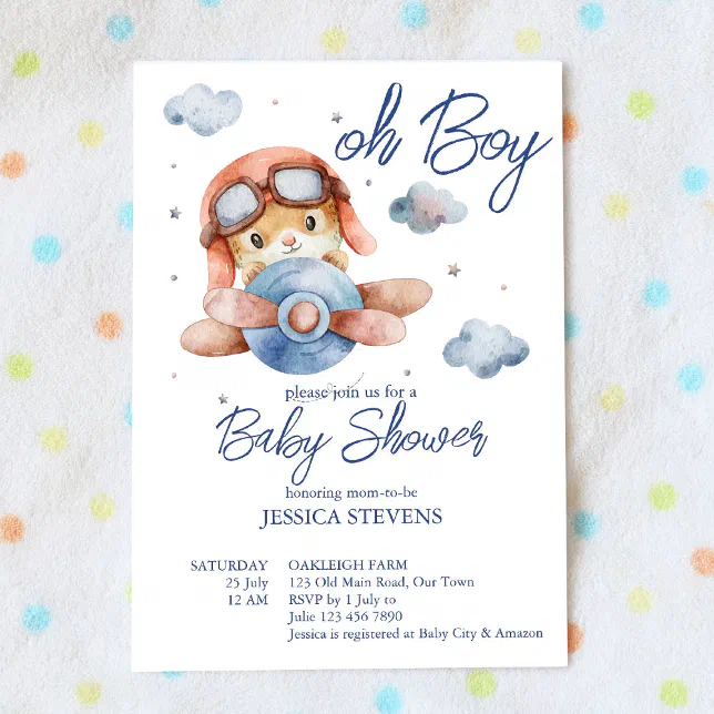 Little tiny pilot aeroplane baby shower invitation | Zazzle