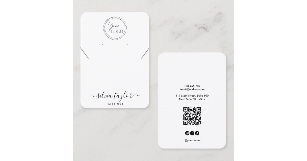Logo QR Code jewellery necklace earring display Business Card | Zazzle