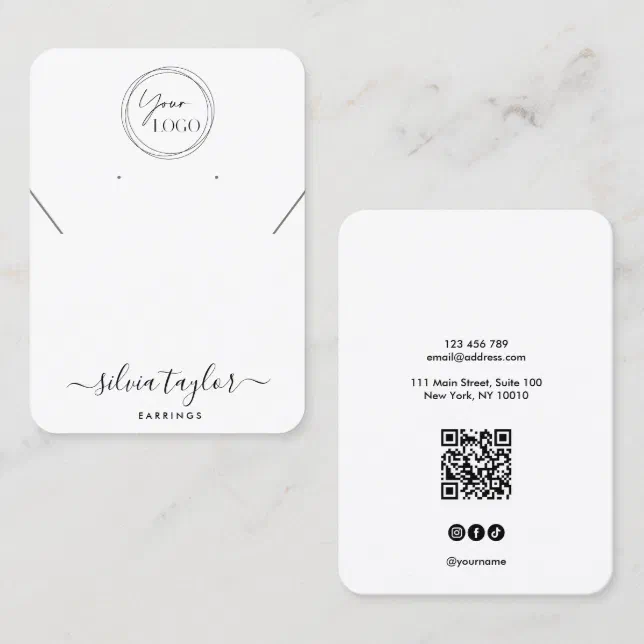 Logo QR Code jewellery necklace earring display Business Card | Zazzle