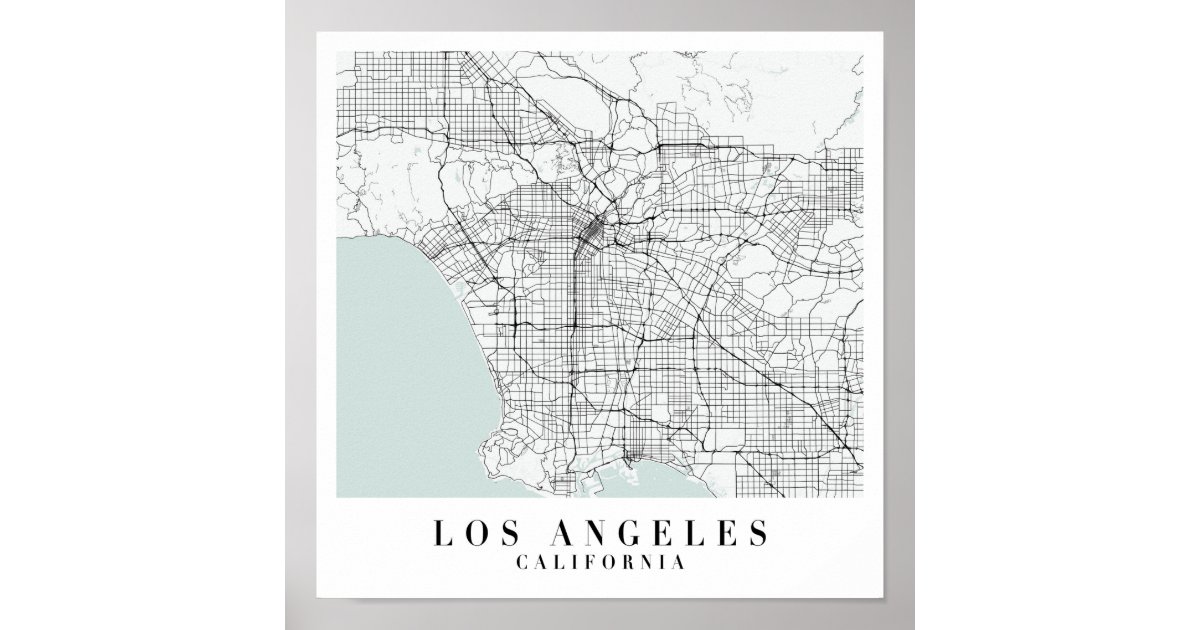 Los Angeles California Blue Water Street Map Poster | Zazzle