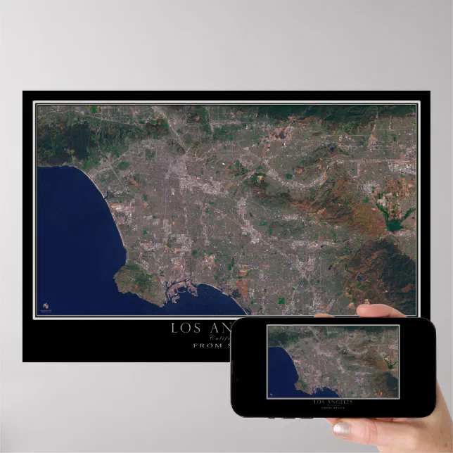 Los Angeles California From Space Satellite Map Poster | Zazzle