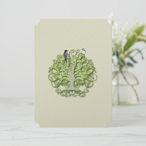Love Bird Green Swirl Tree Wedding Invitation #2 | Zazzle