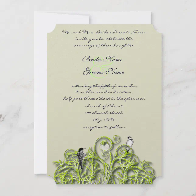 Love Bird Green Swirl Tree Wedding Invitation #2 | Zazzle