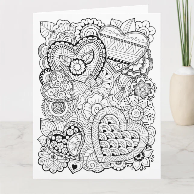 Love Heart Valentine adult colouring card | Zazzle