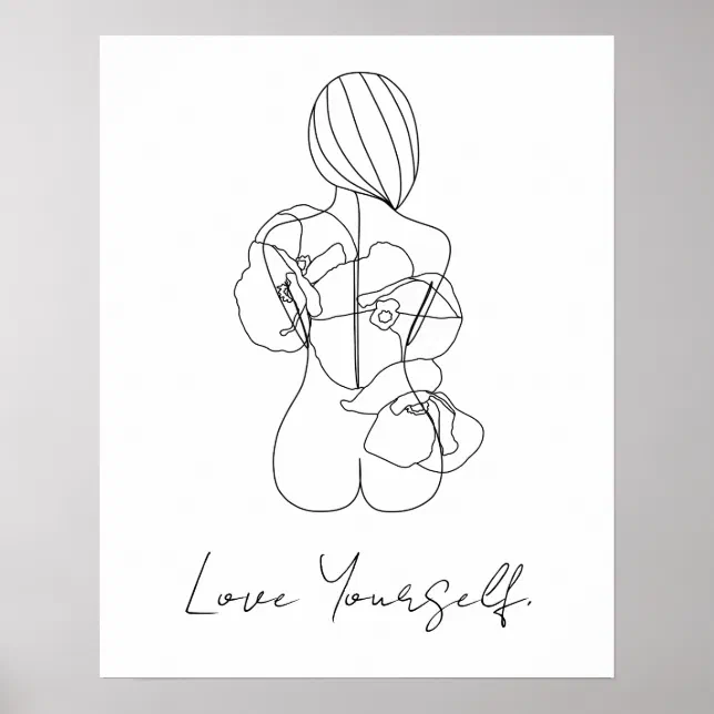 Love Yourself Line Art Custom Text Poster | Zazzle