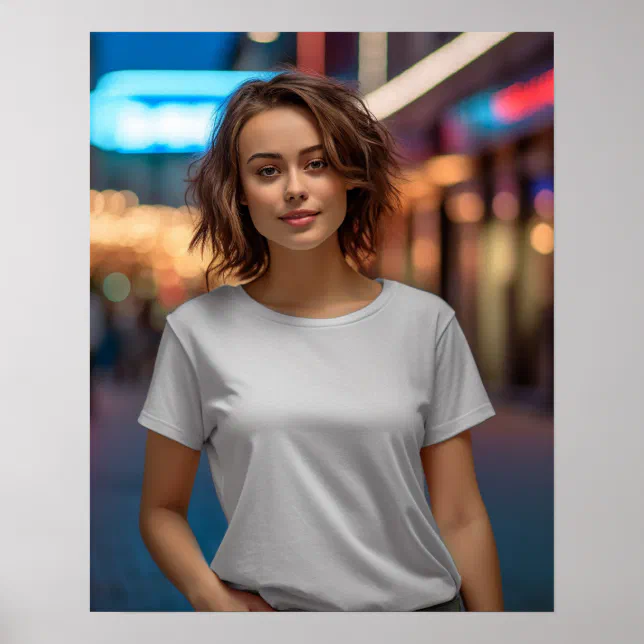 Lovely model wearing a blank white Gildan t-shirt Poster | Zazzle