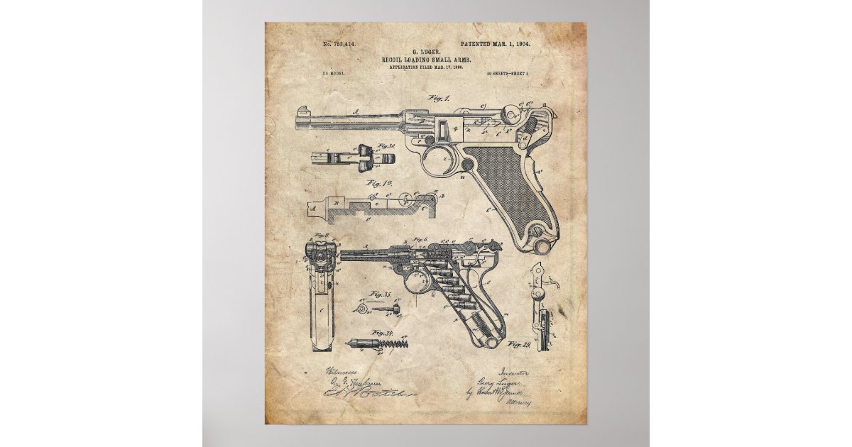 Luger Pistol Parabellum Patent Poster | Zazzle