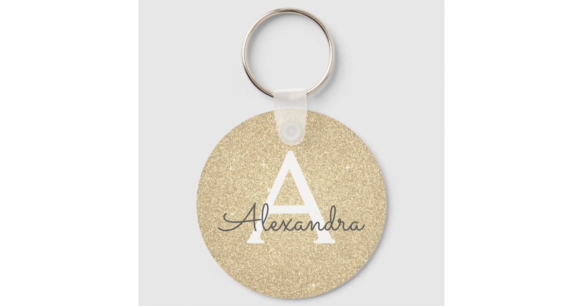 Luxury Gold Glitter & Sparkle Monogram Key Ring | Zazzle