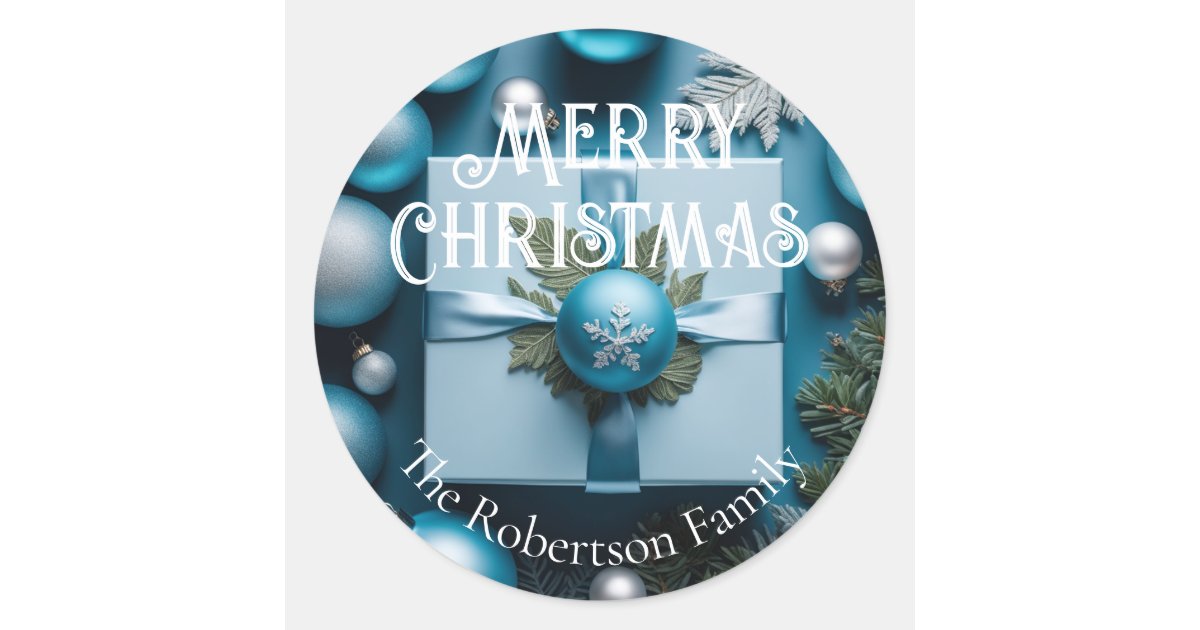 Luxury Soft Light Blue & Silver Christmas Gifts Classic Round Sticker ...