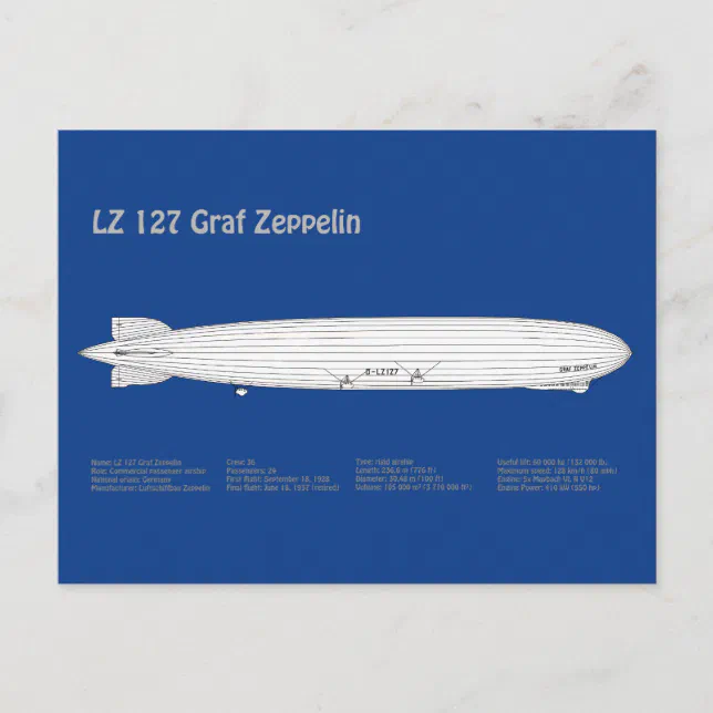 LZ 127 Graf Zeppelin - Airship Blueprint Plans ABD Postcard | Zazzle