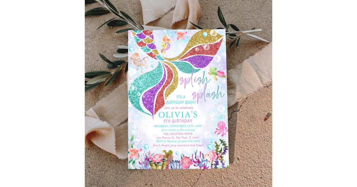 Magical Mermaid Pool Party Birthday Invitation | Zazzle