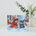 Magical Winter Day with Girl and Cat Holiday Postcard | Zazzle