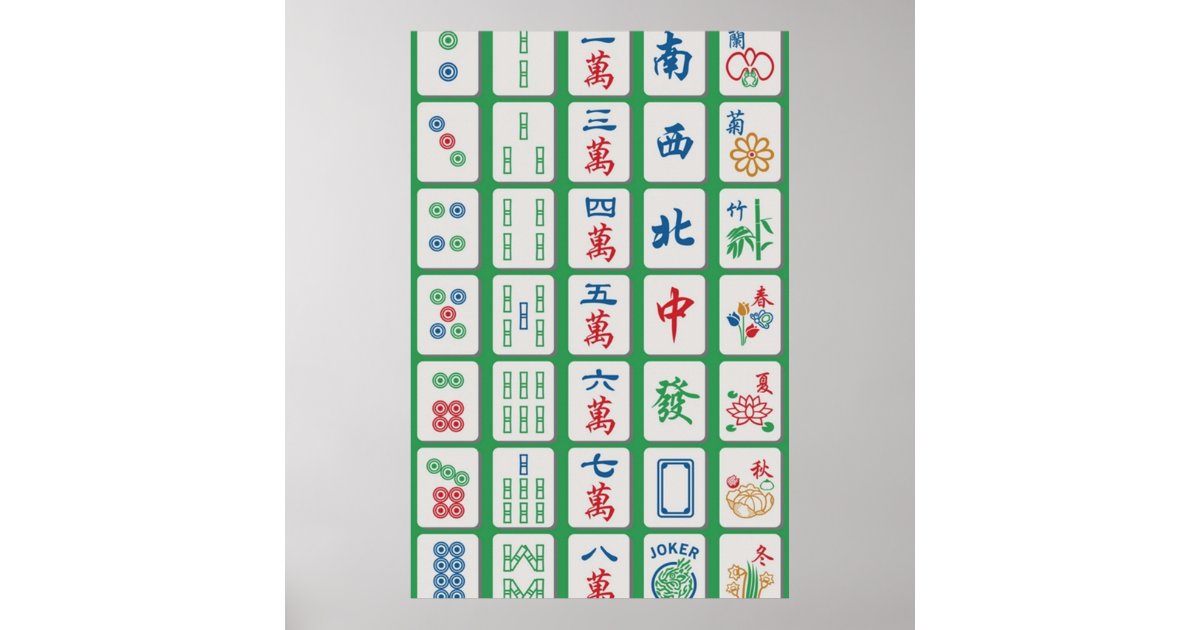 Mahjong Tiles on Green Poster | Zazzle