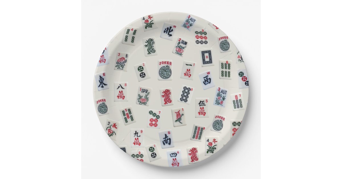 MahJong tiles on pastel badge background Paper Plate | Zazzle