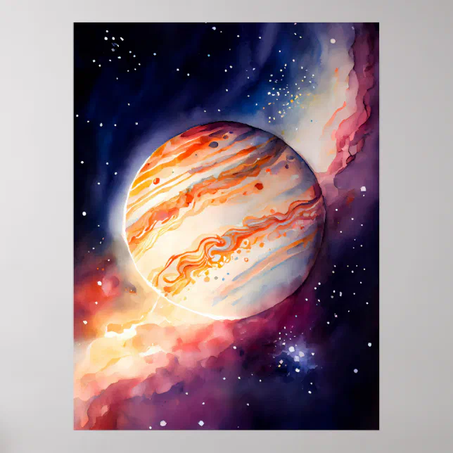 Majestic Watercolor Jupiter Art Button Poster | Zazzle