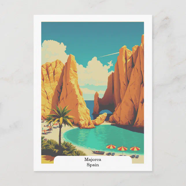 Majorca, Spain Beach Vintage Travel Postcard | Zazzle