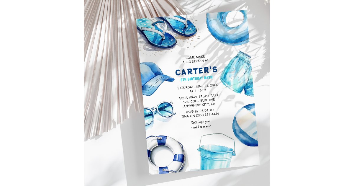 Make a Big Splash Boys Pool Party Birthday Invitation | Zazzle