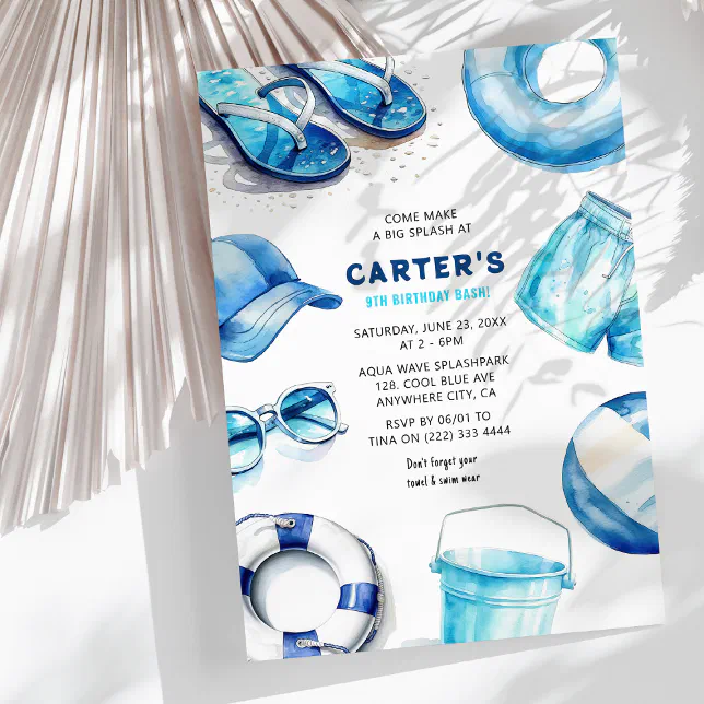 Make a Big Splash Boys Pool Party Birthday Invitation | Zazzle
