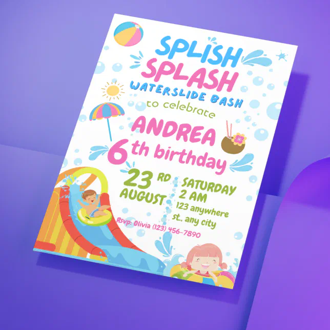 Make a Splash! Pool Party Birthday Invitation | Zazzle