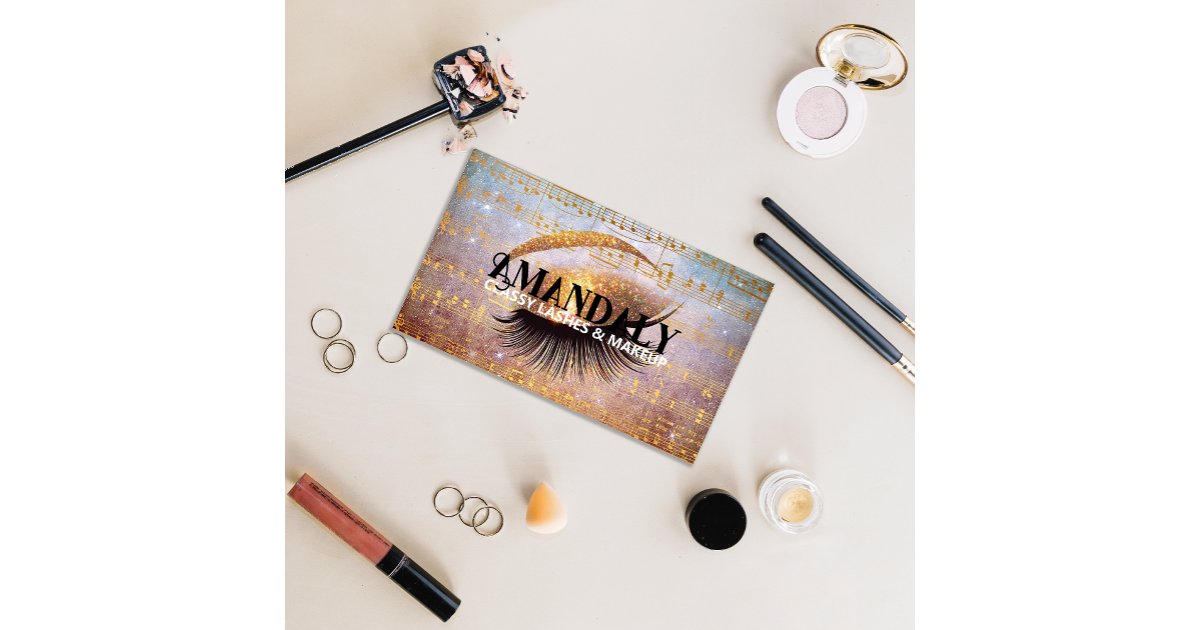 Makeup Artist Eyelash QR LOGO Gold Music Notes Business Card | Zazzle
