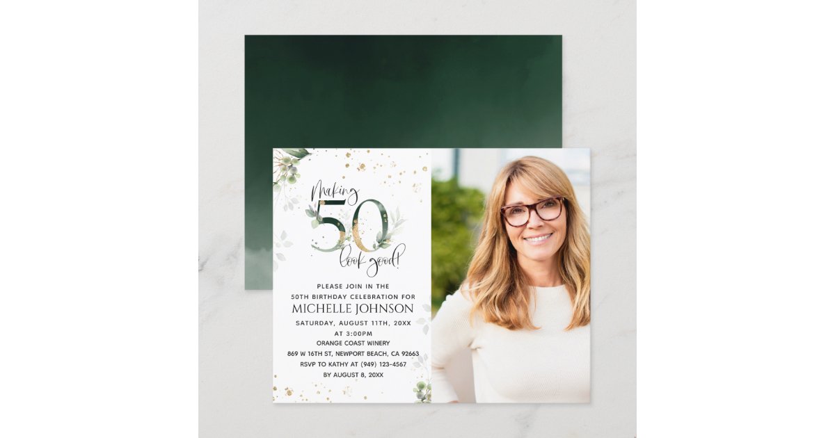 Making 50 Look Good Gold Photo Birthday Invitation | Zazzle