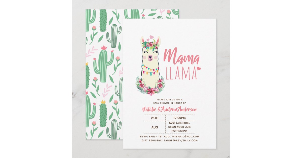Mama Llama Baby Shower Fiesta Cacti Cute Girls Invitation | Zazzle